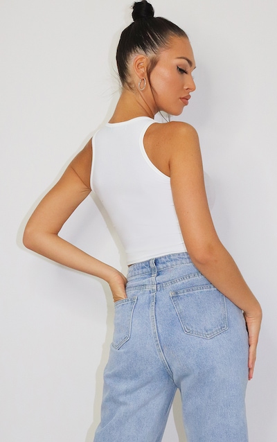 White Slinky Fitted Racer Crop Top | Tops | PLT USA