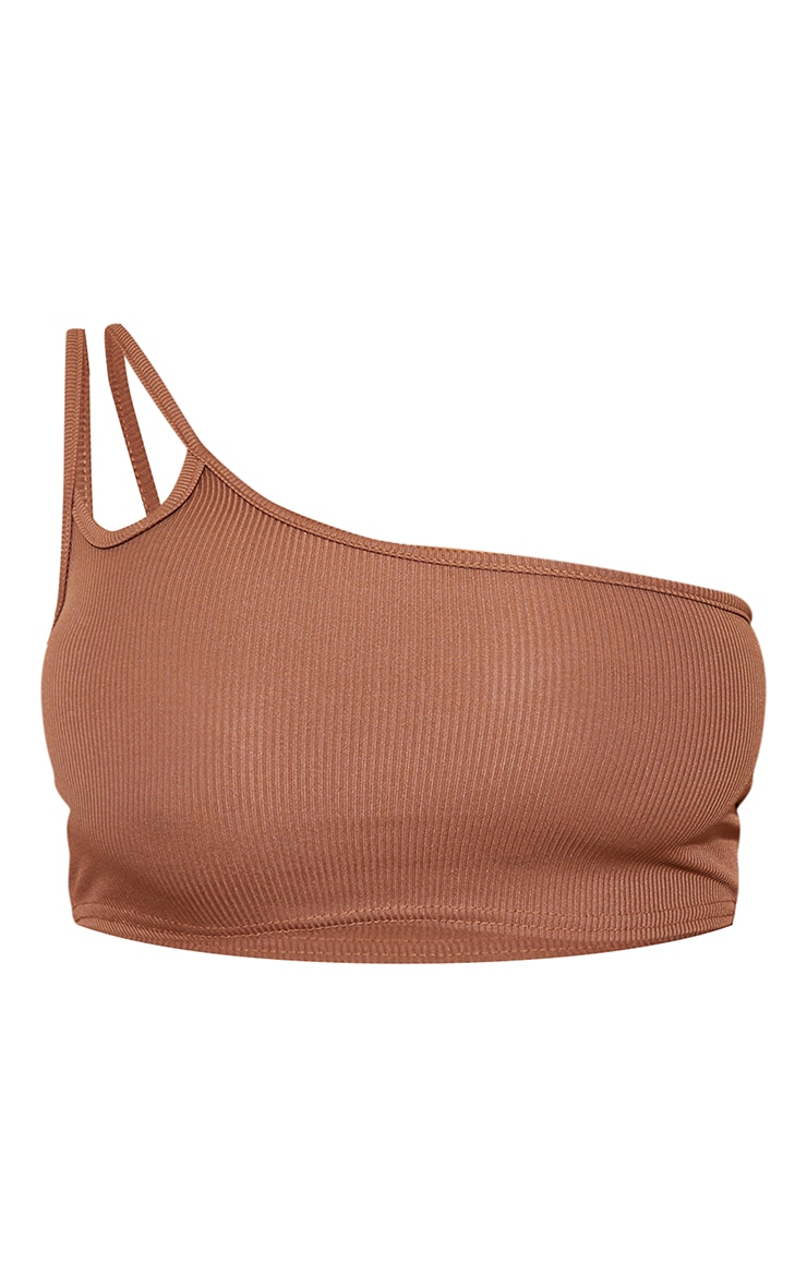 Shape Chocolate Brown Rib Asymmetric Strap Crop Top Shape Prettylittlething Uae