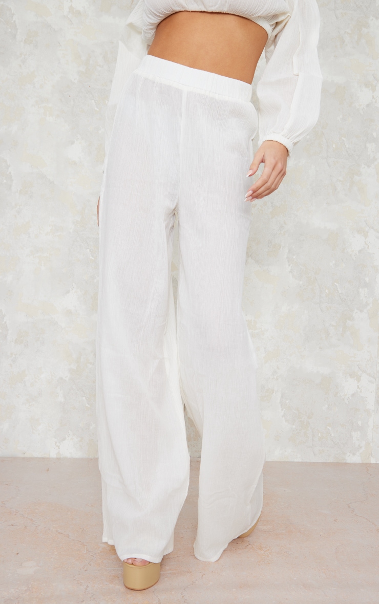 Cream Cheesecloth Floaty Wide Leg Trousers | PrettyLittleThing IE