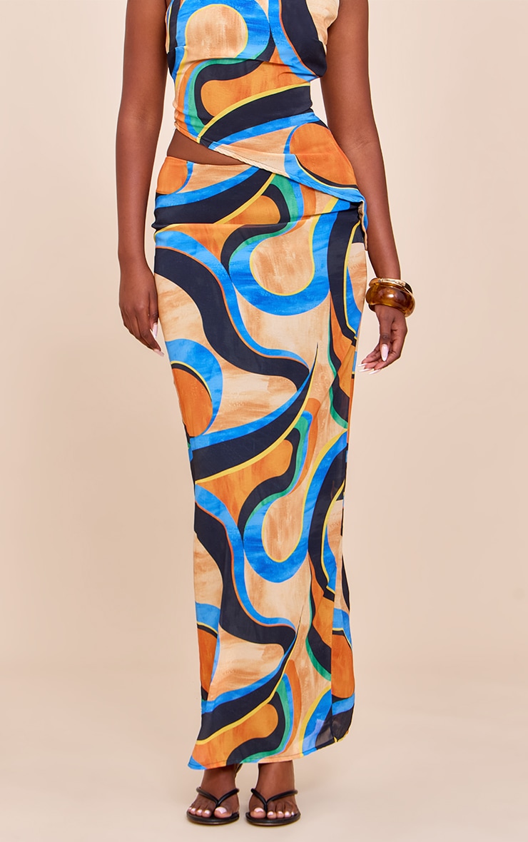 Multi Abstract Print Chiffon Maxi Skirts | Co-ords | PLT