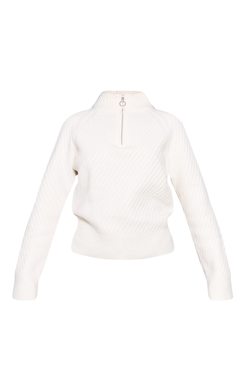 Cream Ripple Knit Half Zip Sweater | Knitwear | PLT USA