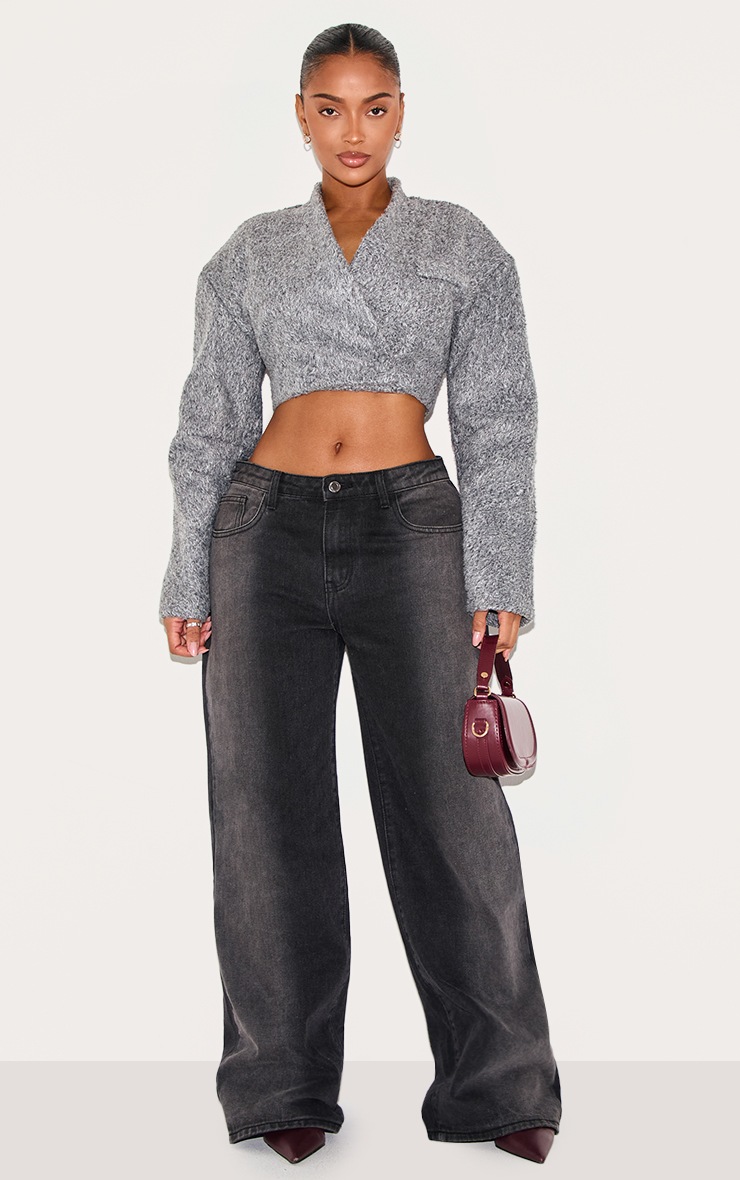 Shape Grey Wool Over Cocoon Sleeve Crop Jacket | Shape | PLT