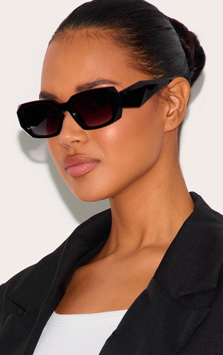 Black Diamond Detail Rectangular Frame Sunglasses | Accessories | PLT