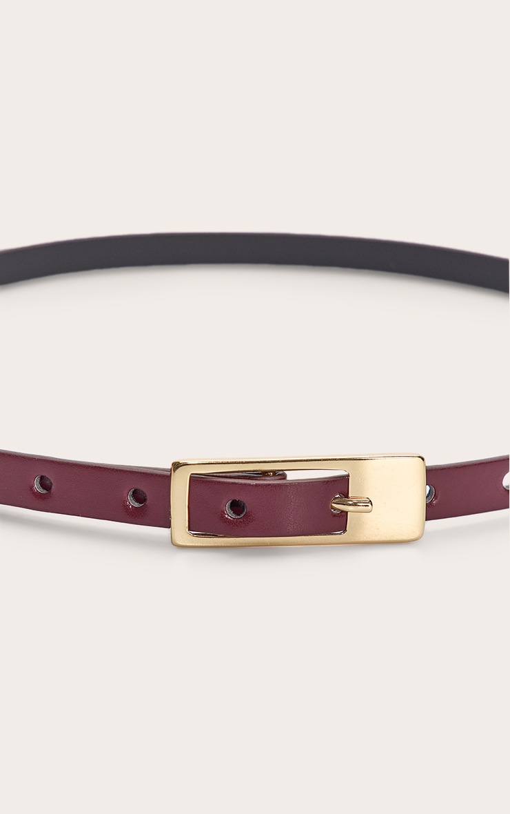 Burgundy PU Square Buckle Skinny Belt | Accessories | PLT