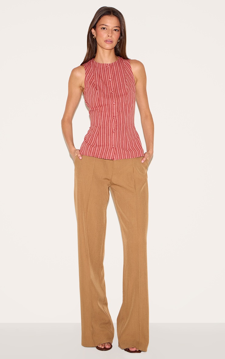 Red Striped Longline Waistcoat | Tops | PLT