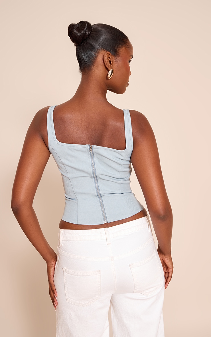 Sky Blue Boned Dip Hem Longline Corset | Tops | PLT AUS
