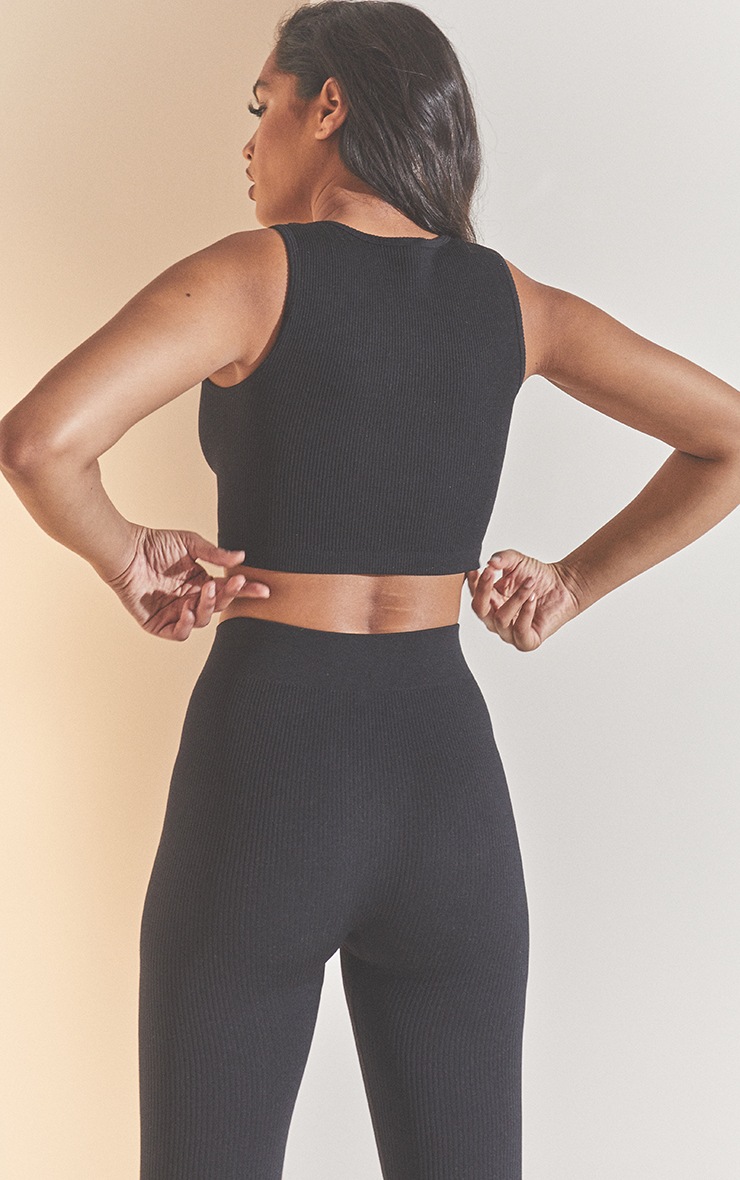 Black Structured Contour Sleeveless Ribbed Crop Top | PrettyLittleThing USA
