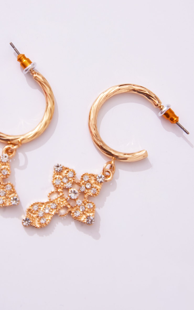 Gold Jeweled Hoop Cross Earrings | PrettyLittleThing USA