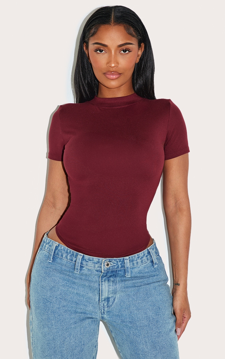 Shape Burgundy Sculpted Short Sleeve Bodysuit | Shape | PLT