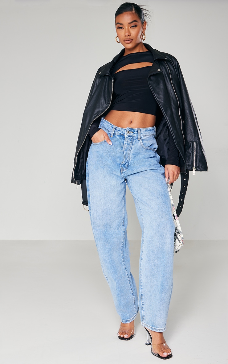 Black Slinky Cut Out Front Long Sleeve Top | PrettyLittleThing USA