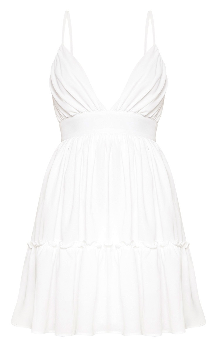 White Ruched Frill Detail Strappy Skater Dress | Dresses ...