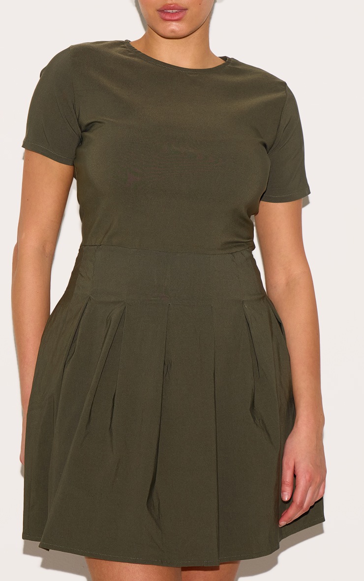 Plus Khaki Pleat Hem Detail Tailored Mini Dress | Plus Size | PLT