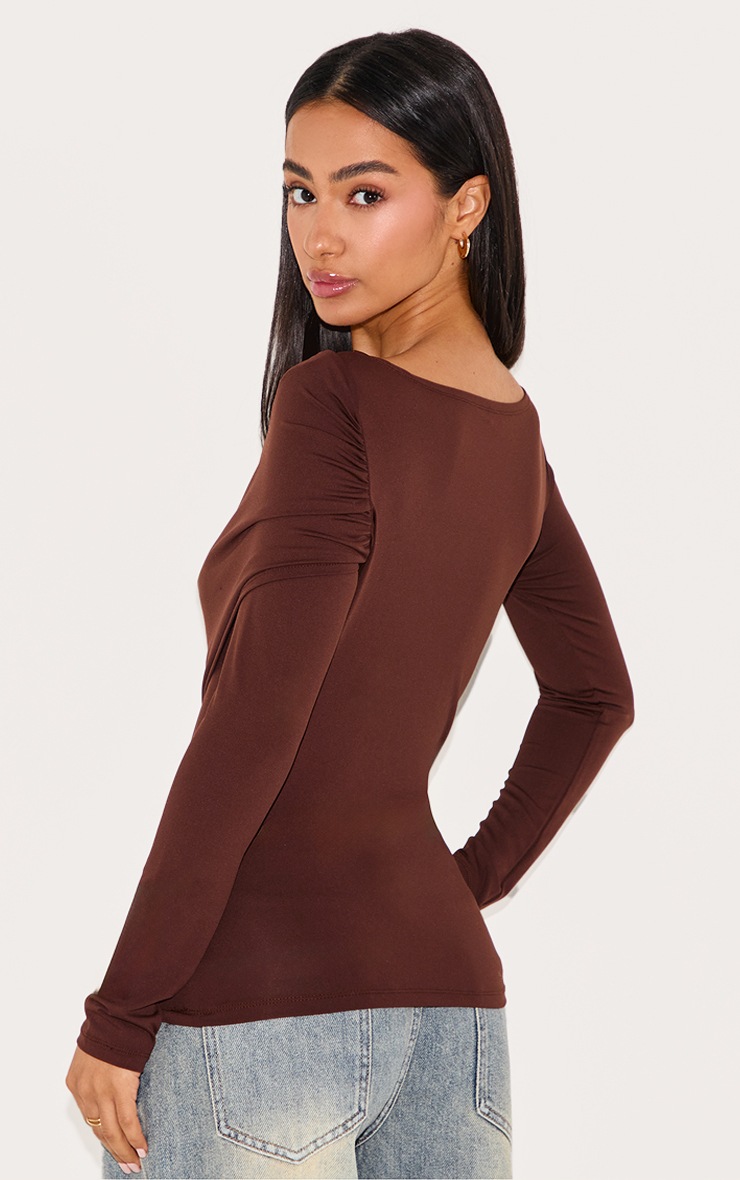 Petite Chocolate Slinky Drape Long Sleeve Top | Petite | PLT