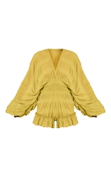 Olive Textured V Neck Frill Playsuit | Dresses | PLT