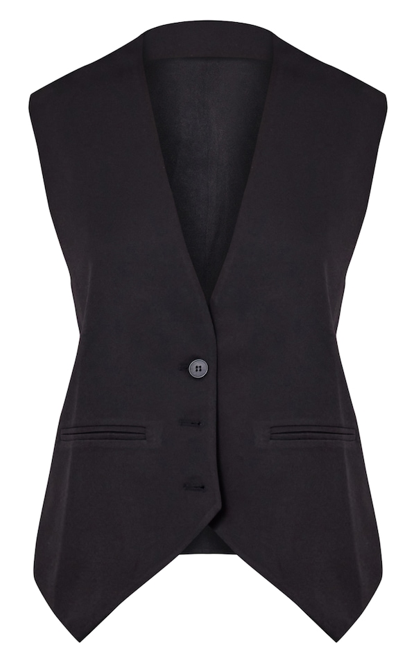 Tall Black Button Front Waistcoat | Tall | PrettyLittleThing