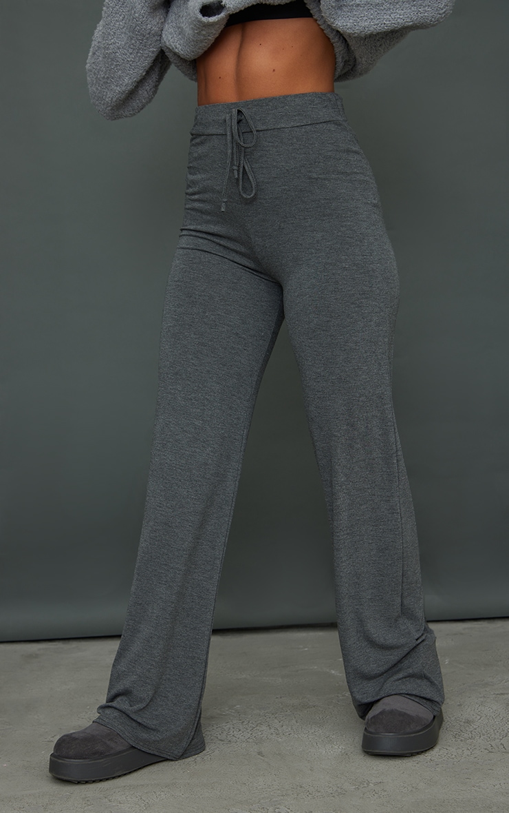 Charcoal Grey Drawstring Waist Wide Leg Pants | Bottoms ...