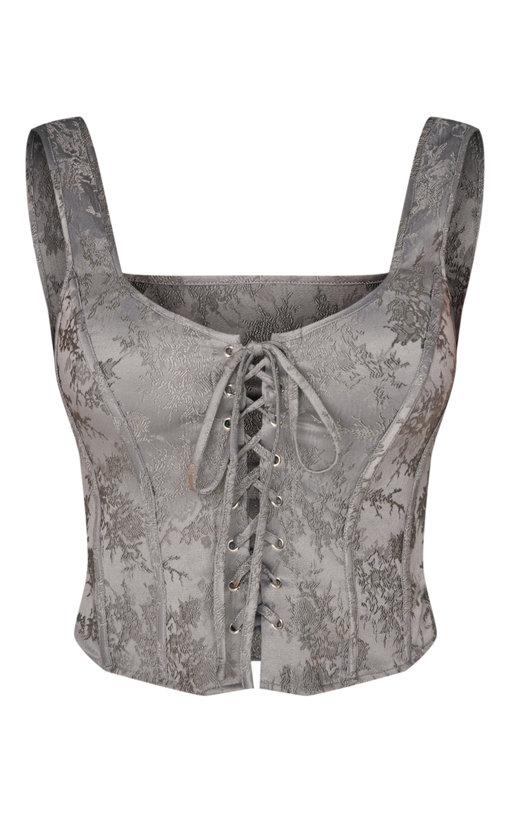 Shape Grey Jacquard Lace Up Front Corset | PrettyLittleThing