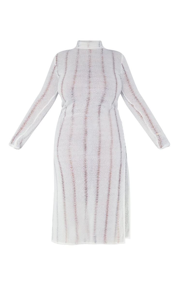 Plus Cream Distressed Long Sleeve Midi Dress | Plus Size | PLT IRE