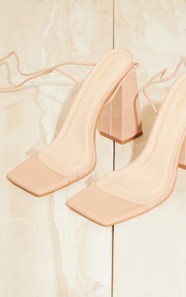 Nude Wide Fit Pu Clear Strap Block Heel Sandals | Footwear | PLT
