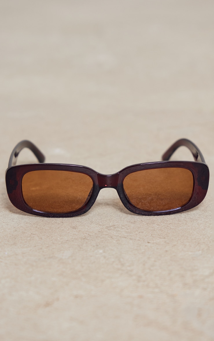 Chocolate Slim Rectangle Sunglasses | Accessories | PrettyLittleThing USA
