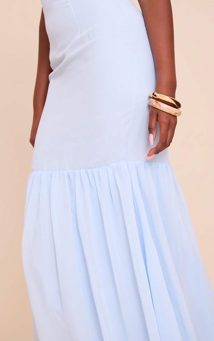 Light Blue Chiffon Bandeau Frill Detail Maxi Dress | Dresses | PLT