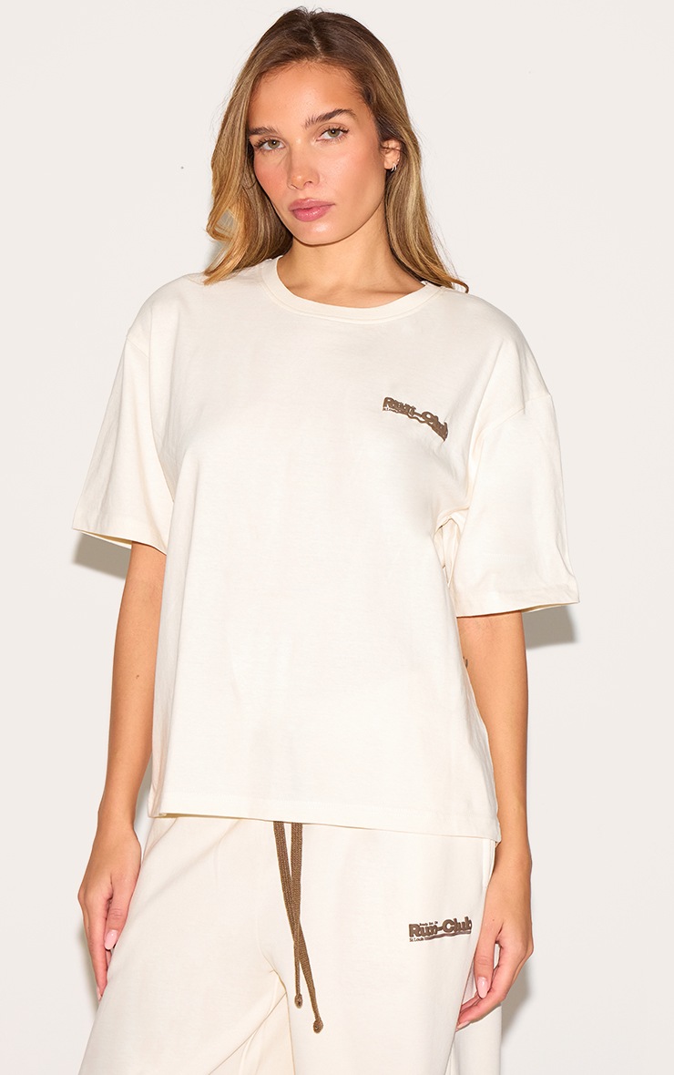 Cream Run Club Puff Print Boxy Oversized T Shirt | Athleisure | PrettyLittleThing USA