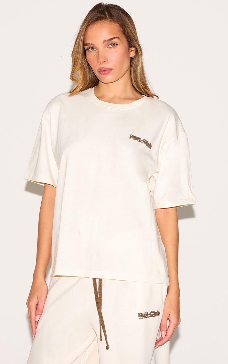 Cream Run Club Puff Print Boxy Oversized T Shirt | Athleisure | PrettyLittleThing USA