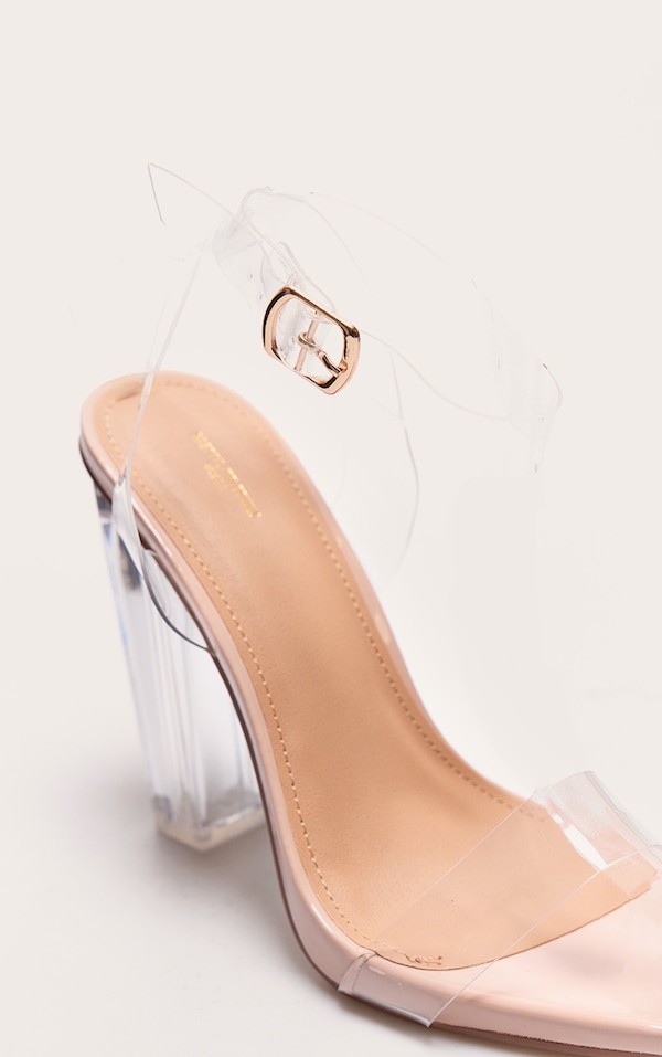 Nude Wide Fit Clear High Block Heel Strappy Heel Sandals | Footwear ...