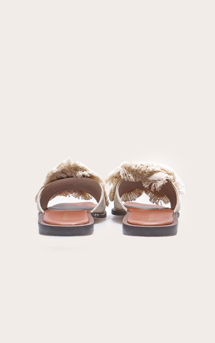 Natural Linen Round Toe Flower Strap Mule Sandals | Footwear | PLT