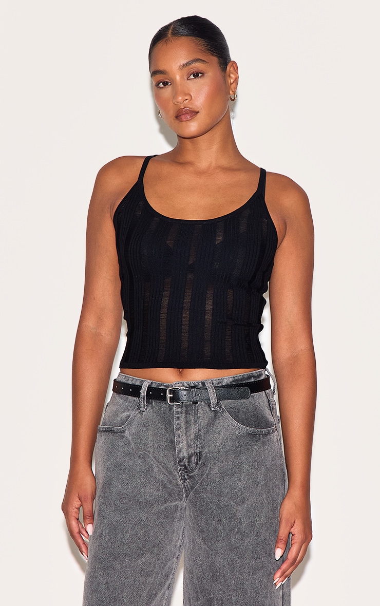 Black Ladder Knit Cami Top | Knitwear | PLT