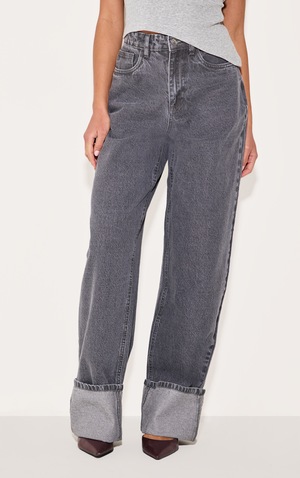 Grey High Waist Turn Up Leg Jeans | Denim | PrettyLittleThing USA