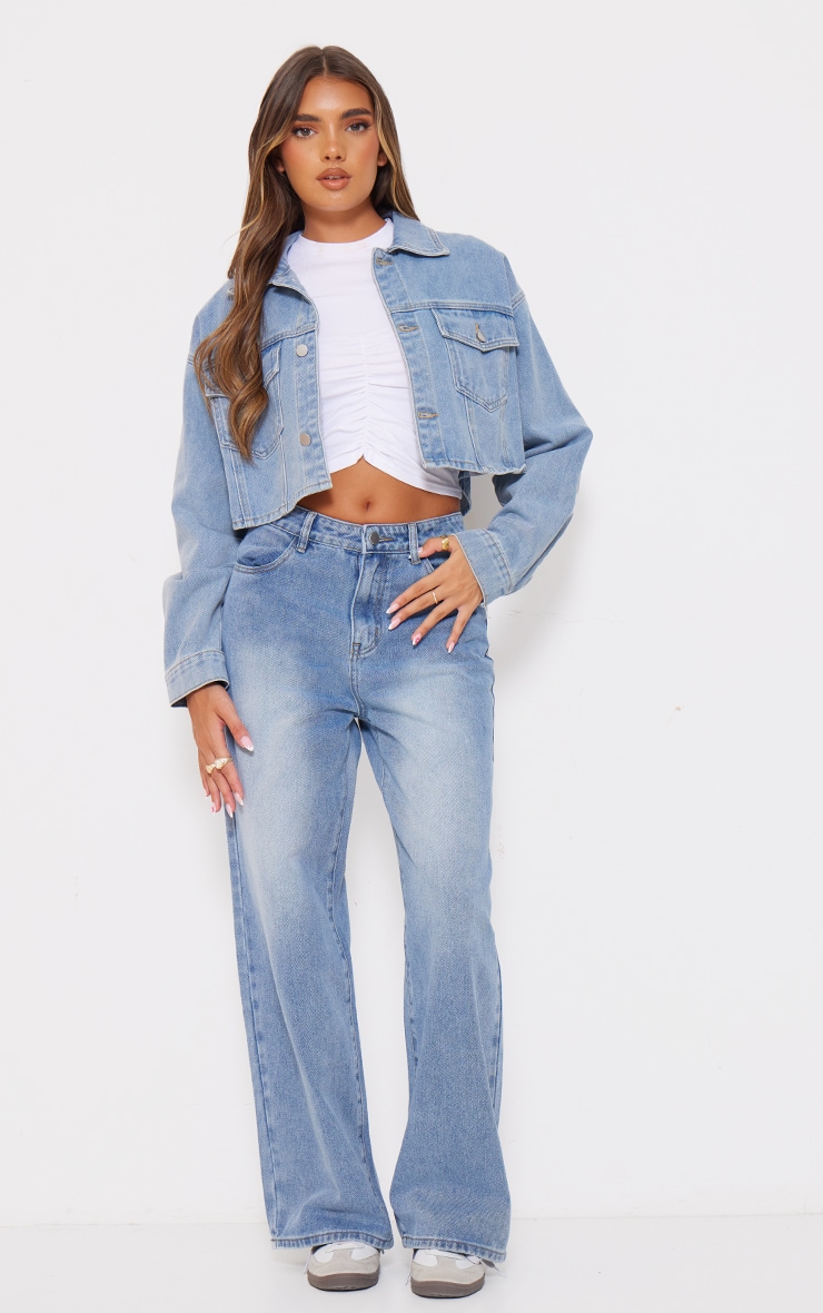 Light Blue Pocket Detail Cropped Denim Jacket | Denim | PLT