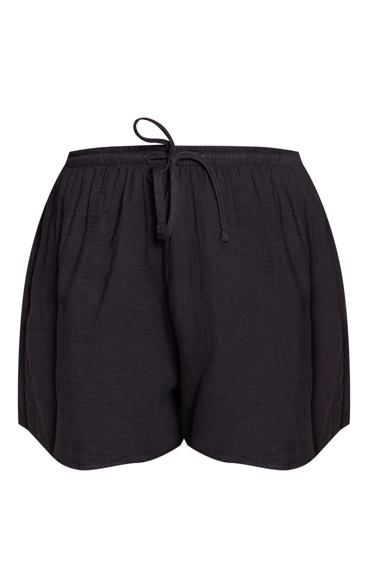 Black Cheesecloth Look Drawstring Floaty Shorts | PrettyLittleThing AUS