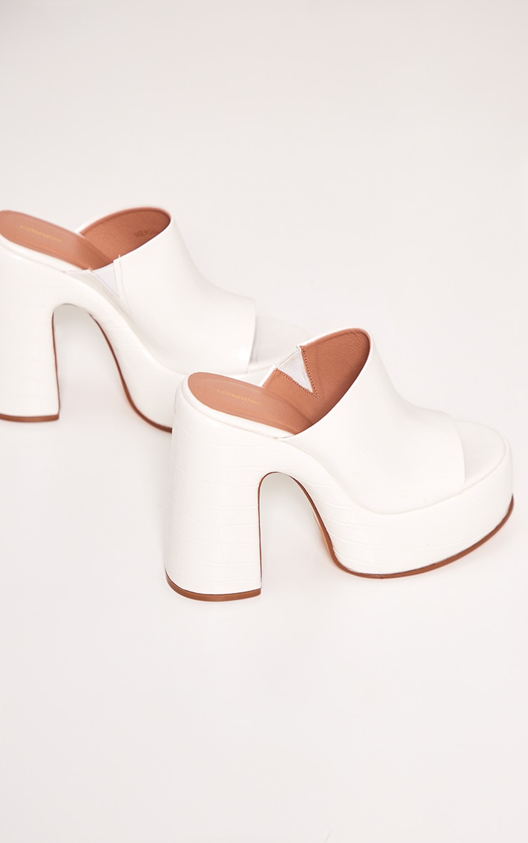 White PU Chunky Platform Heeled Mules | Footwear | PLT