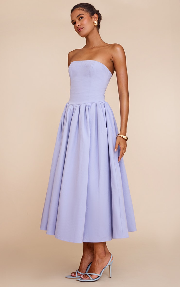 Cornflower Blue Woven Bandeau Skater Midaxi Dress | Dresses | PLT