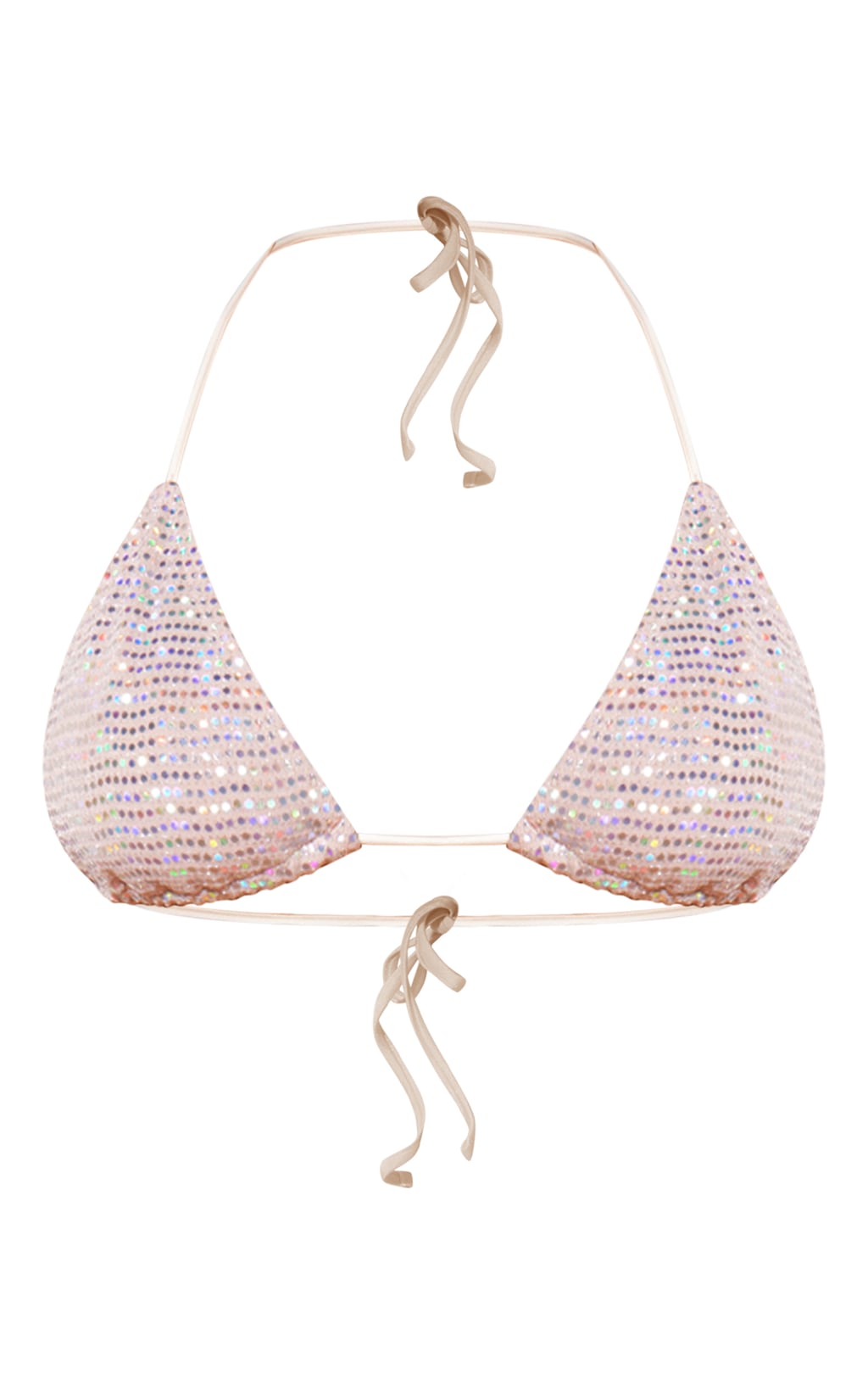 Cream Triangle Sequin Bikini Top | Swimwear | PrettyLittleThing