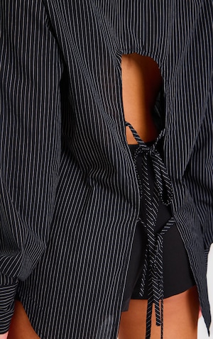 Black Oversized Striped Cut Out Back Shirt | Tops | PLT