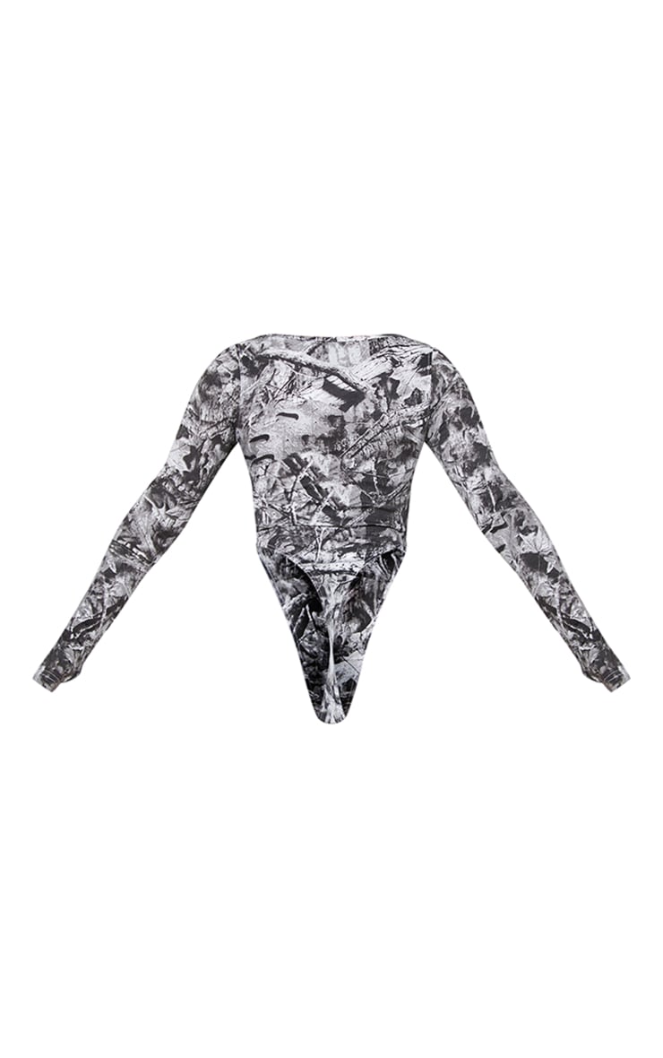 Grey Camo Long Sleeve High Leg Bodysuit | Athleisure | PLT