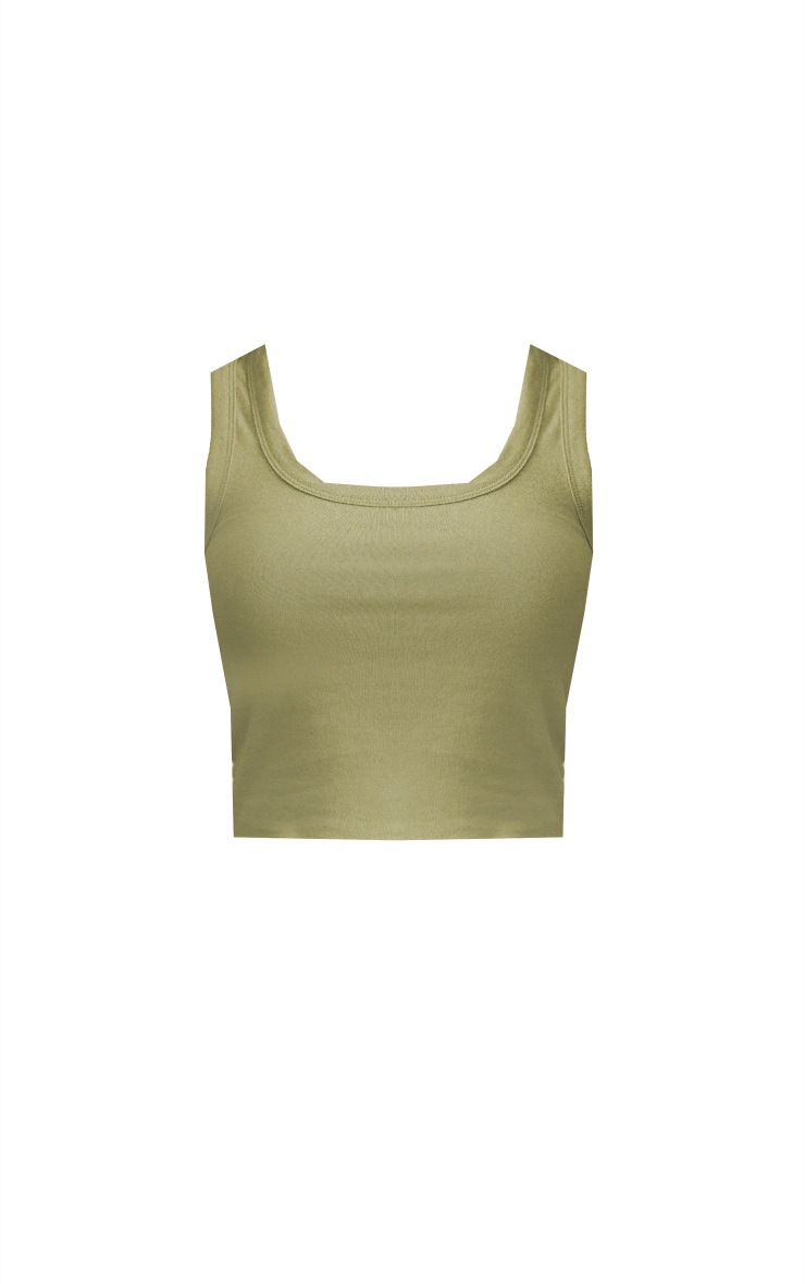 Olive Brushed Cotton Racer Crop Top | PrettyLittleThing USA