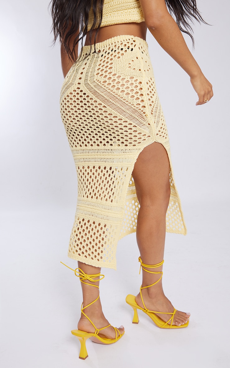 Petite Jupe longue en maille crochet jaune citron | PrettyLittleThing FR