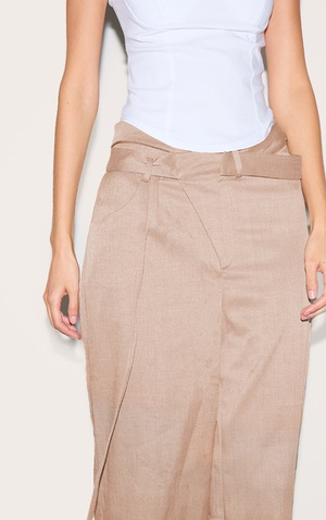 Taupe Crossover Waistband Tailored Trouser | Bottoms | PrettyLittleThing