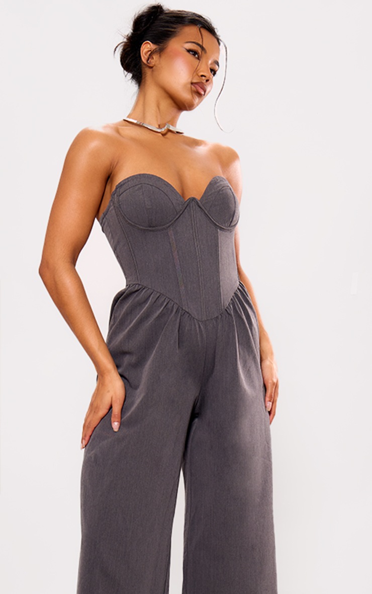 Charcoal Underwire Corset Detail Tailored Jumpsuit | Jumpsuits & Playsuits | PrettyLittleThing