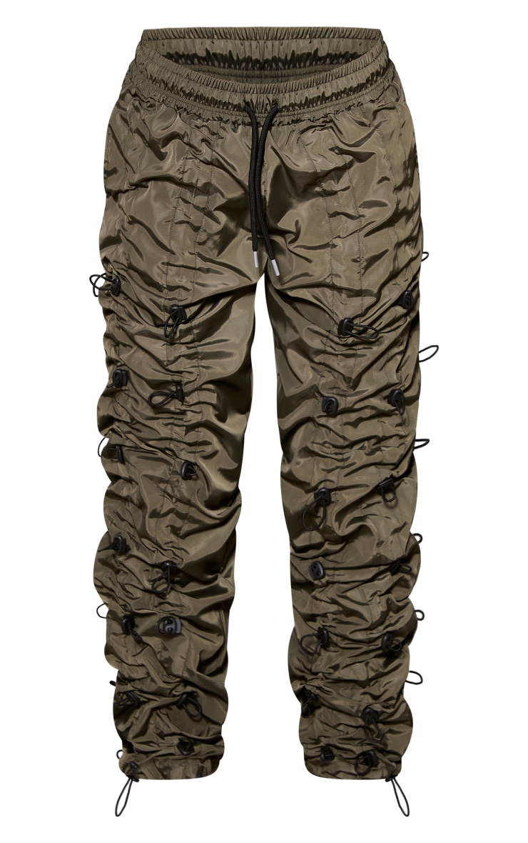 Khaki Shell Toggle Detail Straight Leg Pants | PrettyLittleThing USA