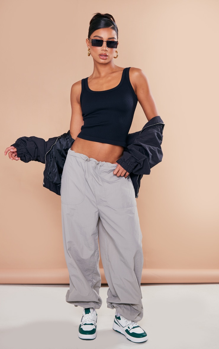 Grey Parachute Toggle Waist Stitch Cuffed Cargo'S | PrettyLittleThing AUS