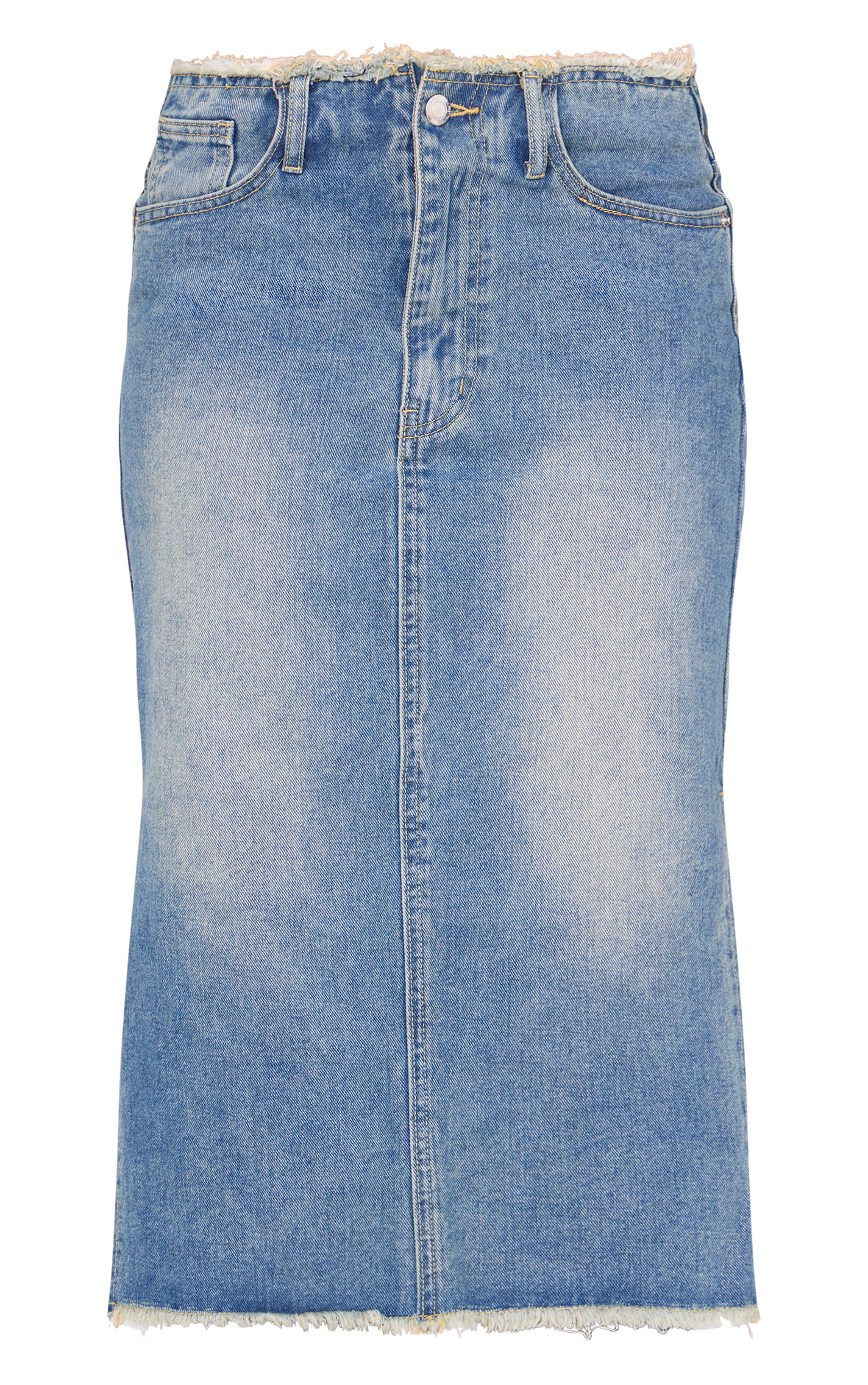 Vintage Wash Side Split Raw Hem Denim Midi Skirt | Denim ... Vintage Wash Side Split Raw Hem Denim Midi Skirt | Denim ...