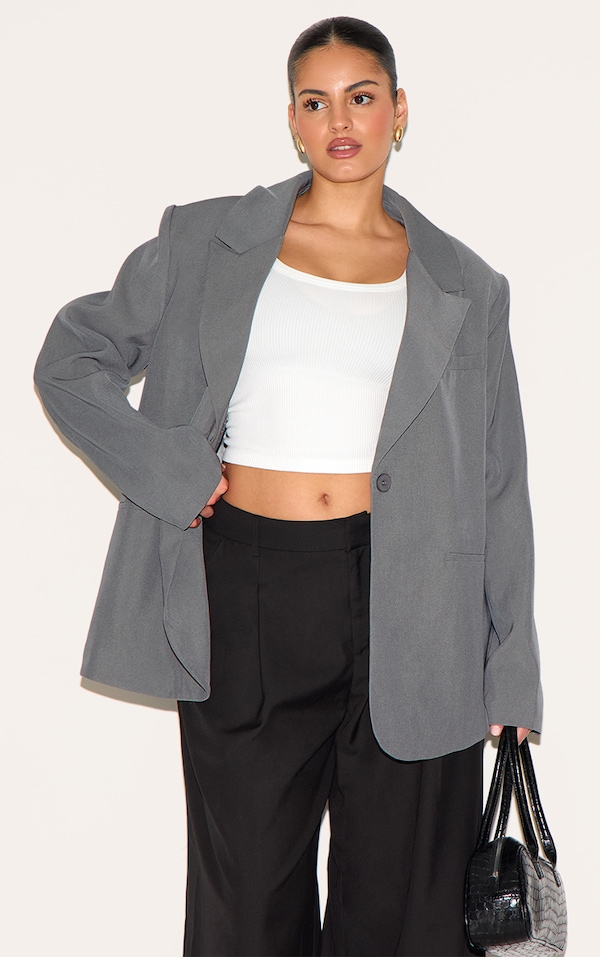 Plus Grey Oversized Exaggerated Collar Blazer | Plus Size | PLT