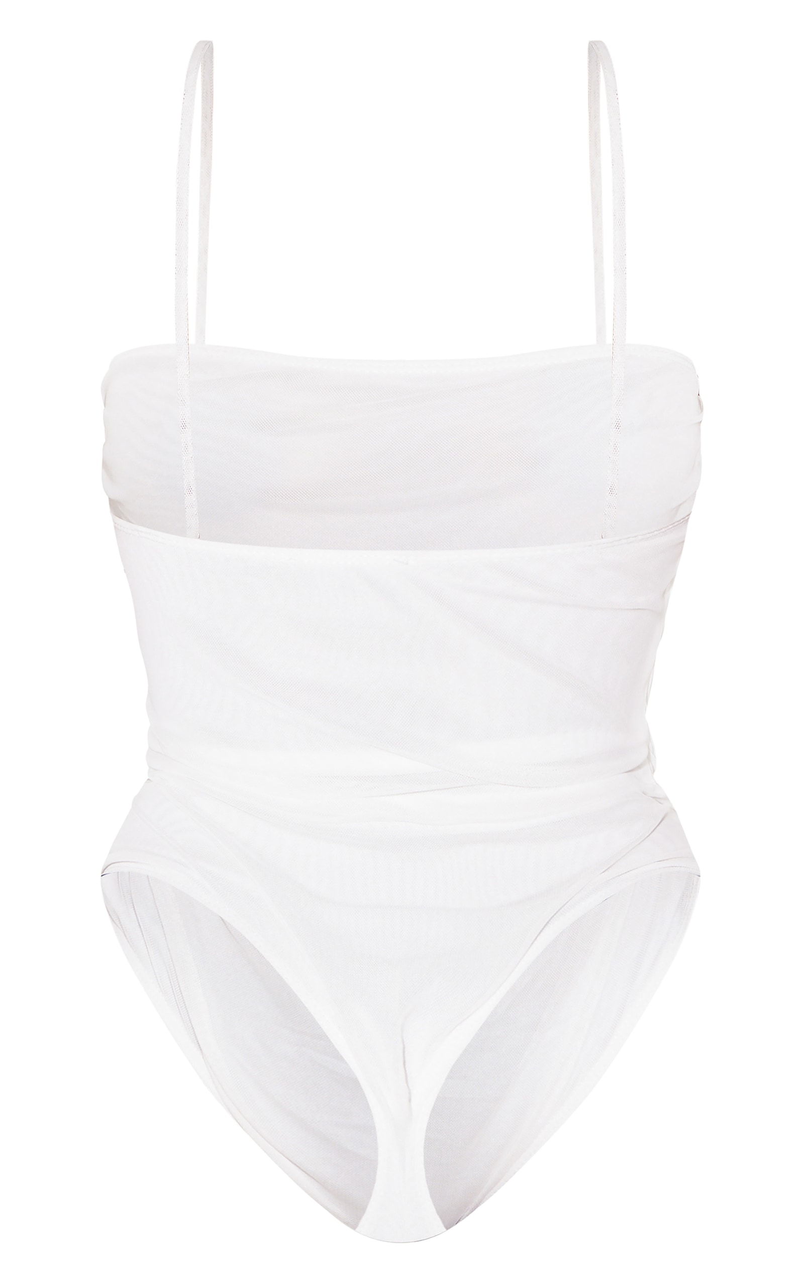 Shape White Mesh Ruched Detail Thong Bodysuit | Shape | PLT