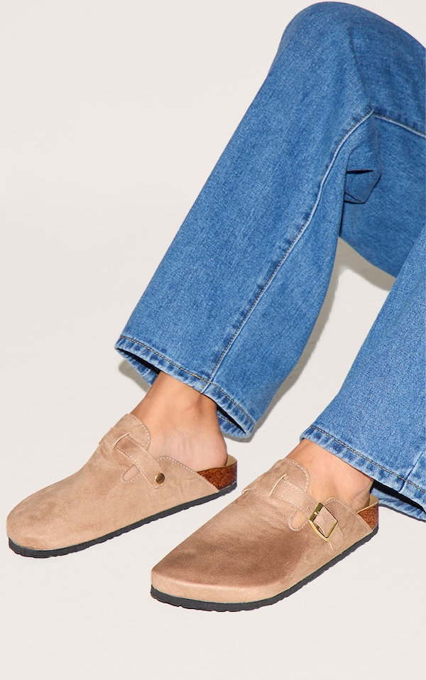 Beige Faux Suede Buckled Mule Cloggs | Footwear | PrettyLittleThing AUS