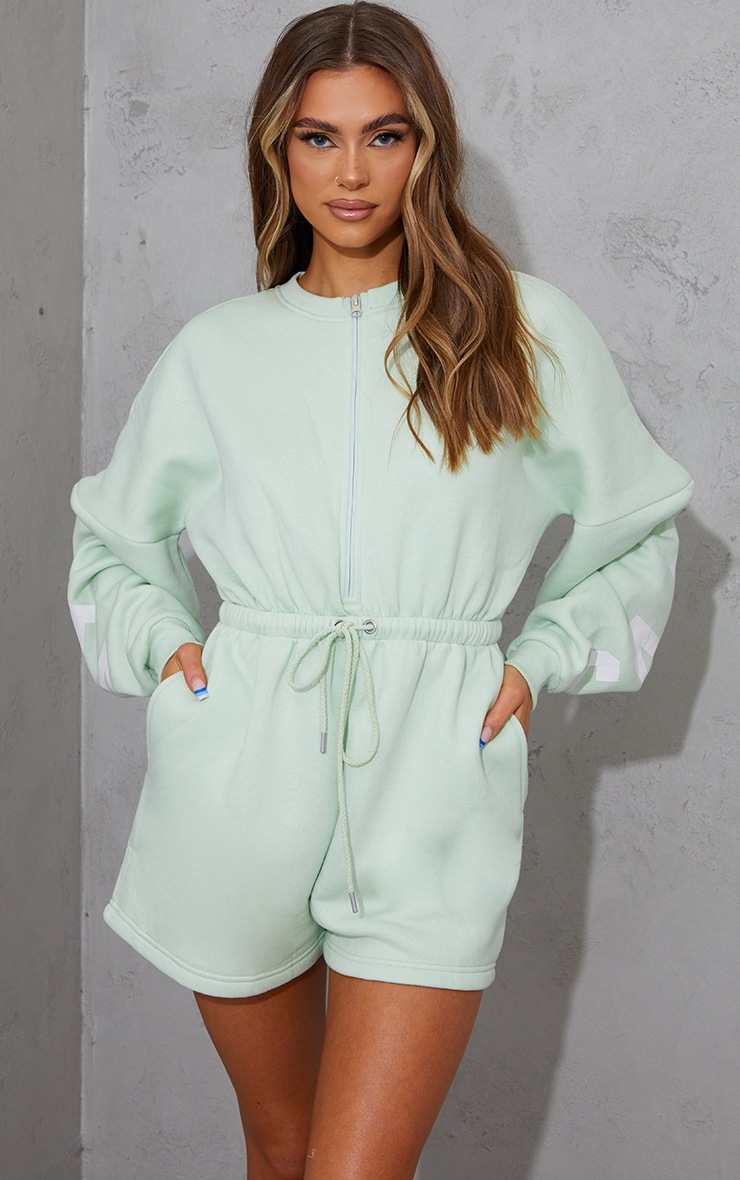 Mint California Sweat Romper | Dresses | PrettyLittleThing USA