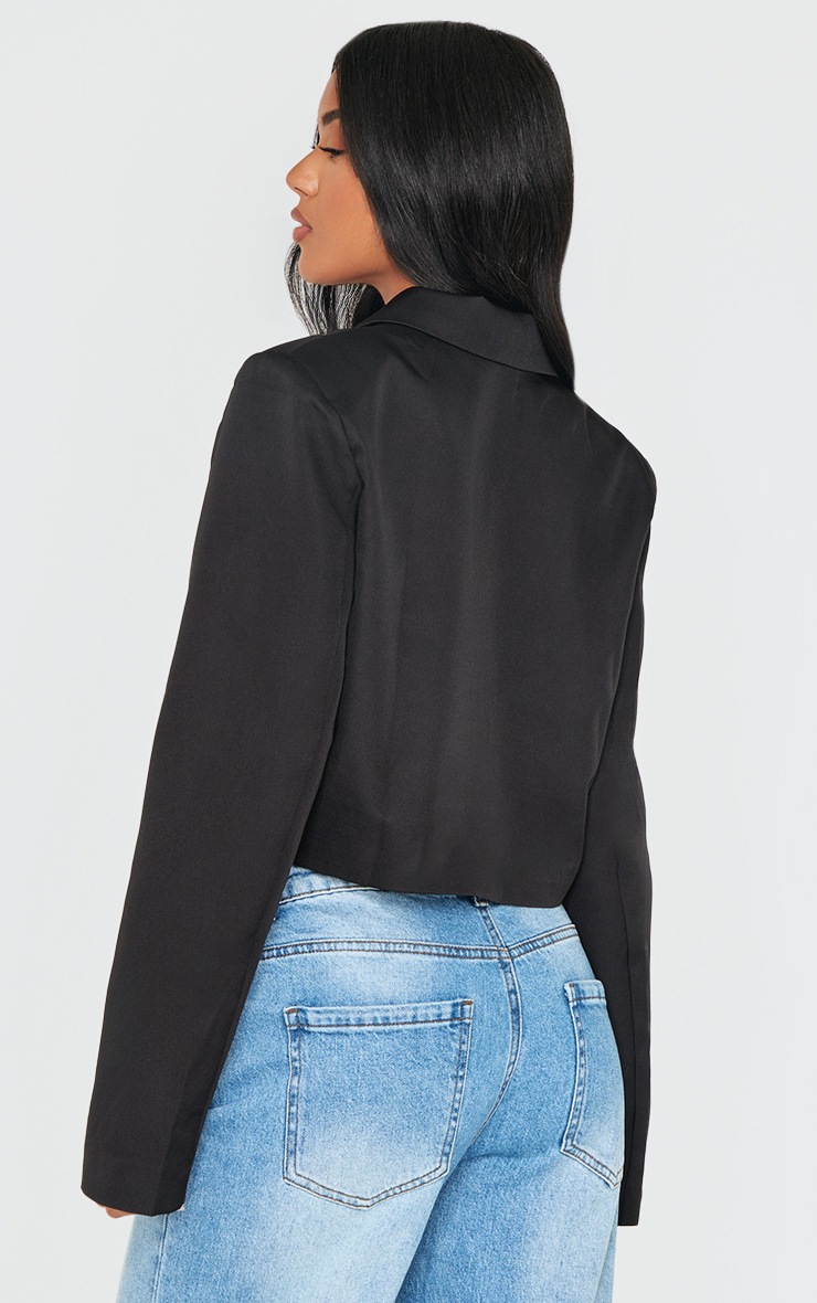 Black Woven Cropped Shoulder Padded Blazer | Outerwear | PrettyLittleThing